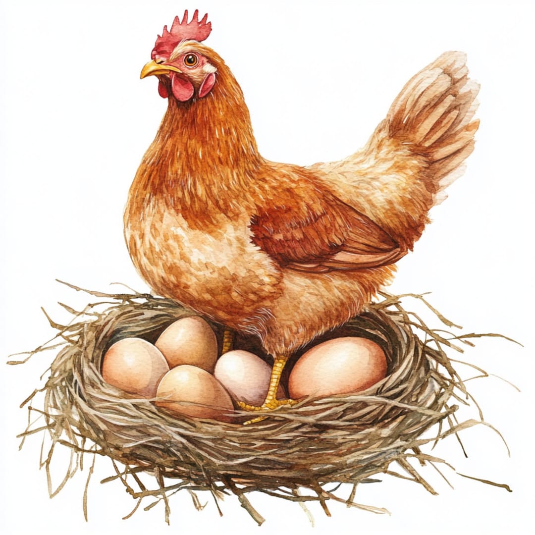 Printable Hen in Nest Clipart, Watercolor Art, 10 Clipart, Printable ...