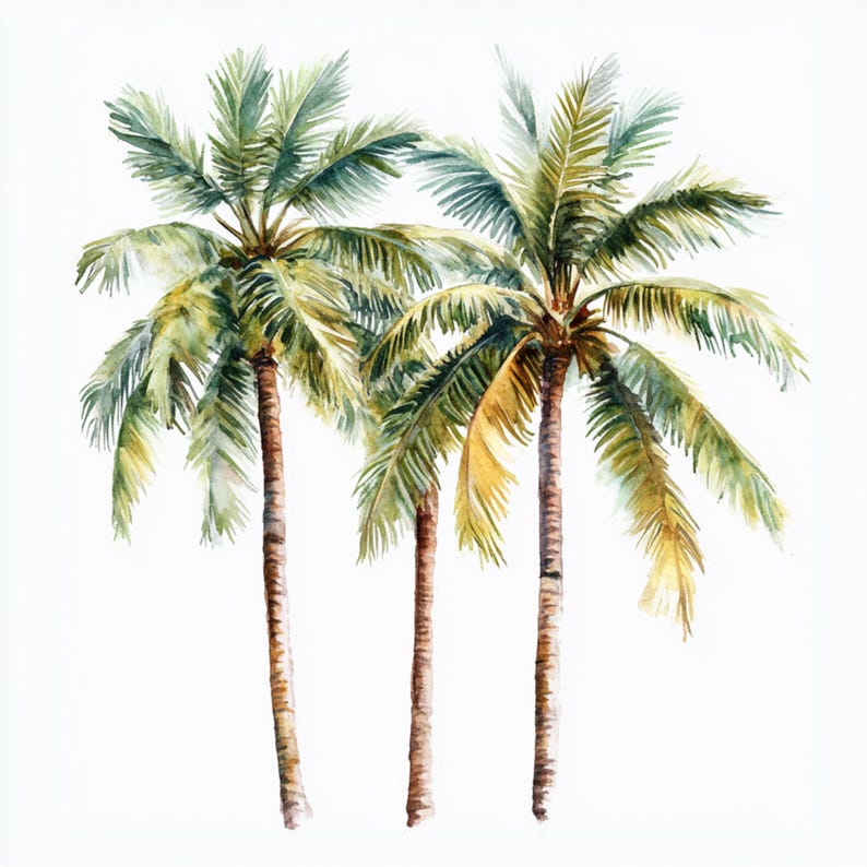 10 Printable Palm Trees, Watercolor Tree, Botanical Art, Green Tree ...