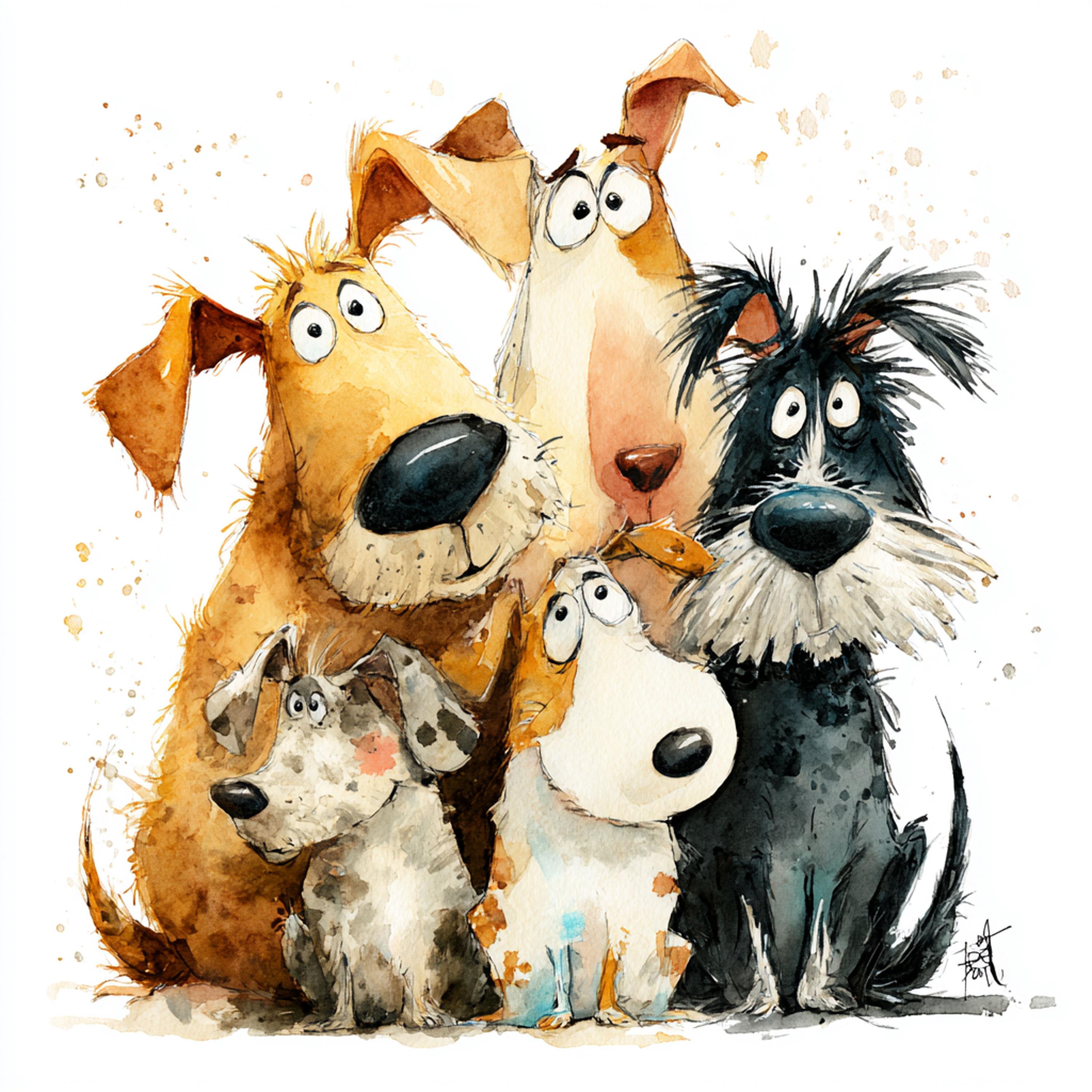 14 Printable Whimsical Dogs, Watercolor Funny Dogs, Family Dogs, Quaint ...