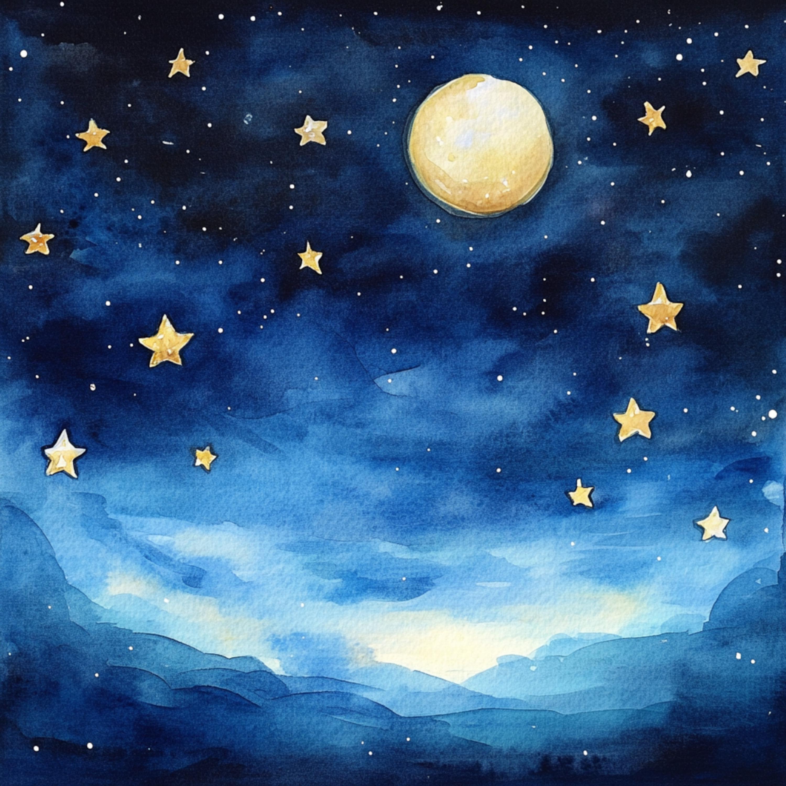10 Printable Star Night Art, Watercolor Star Night Sky, Cartoon Star ...