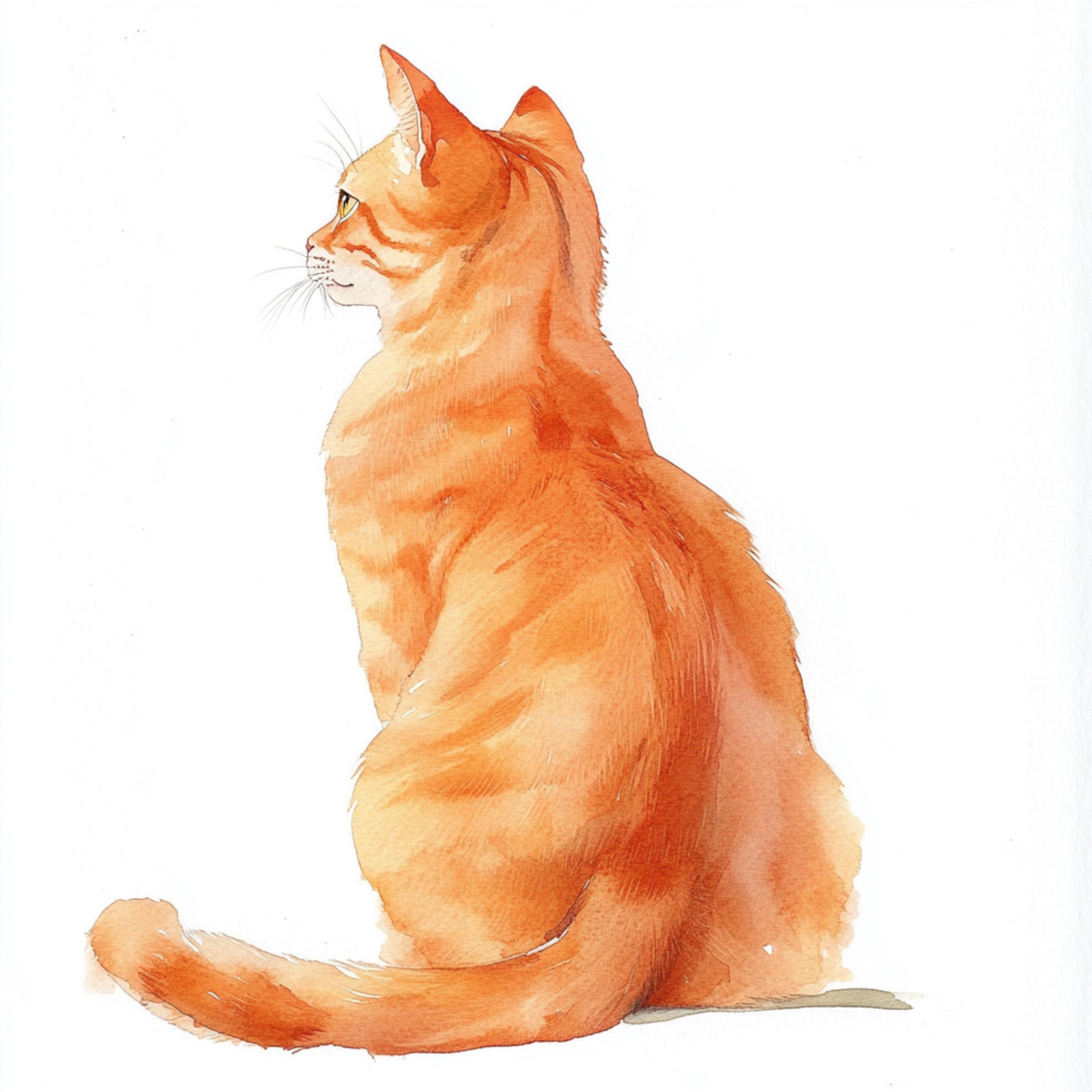 Printable Ginger Cat Clipart, Watercolor Art, Cute Ginger Cat, Cat Clip ...