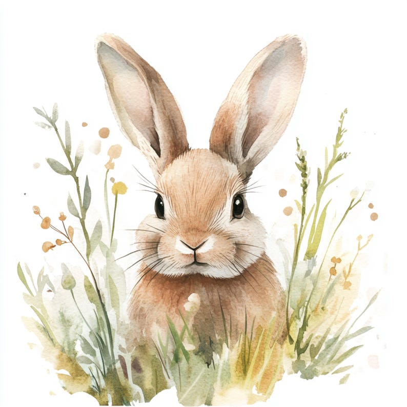 10 Printable Rabbits in Forest, Watercolor Rabbit , Cute Rabbit Clipart ...