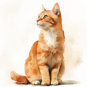 Printable Ginger Cat Clipart, Watercolor Art, Cute Ginger Cat, Cat Clip ...