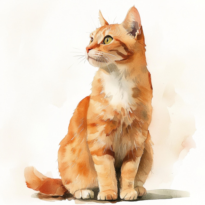 Printable Ginger Cat Clipart, Watercolor Art, Cute Ginger Cat, Cat Clip ...