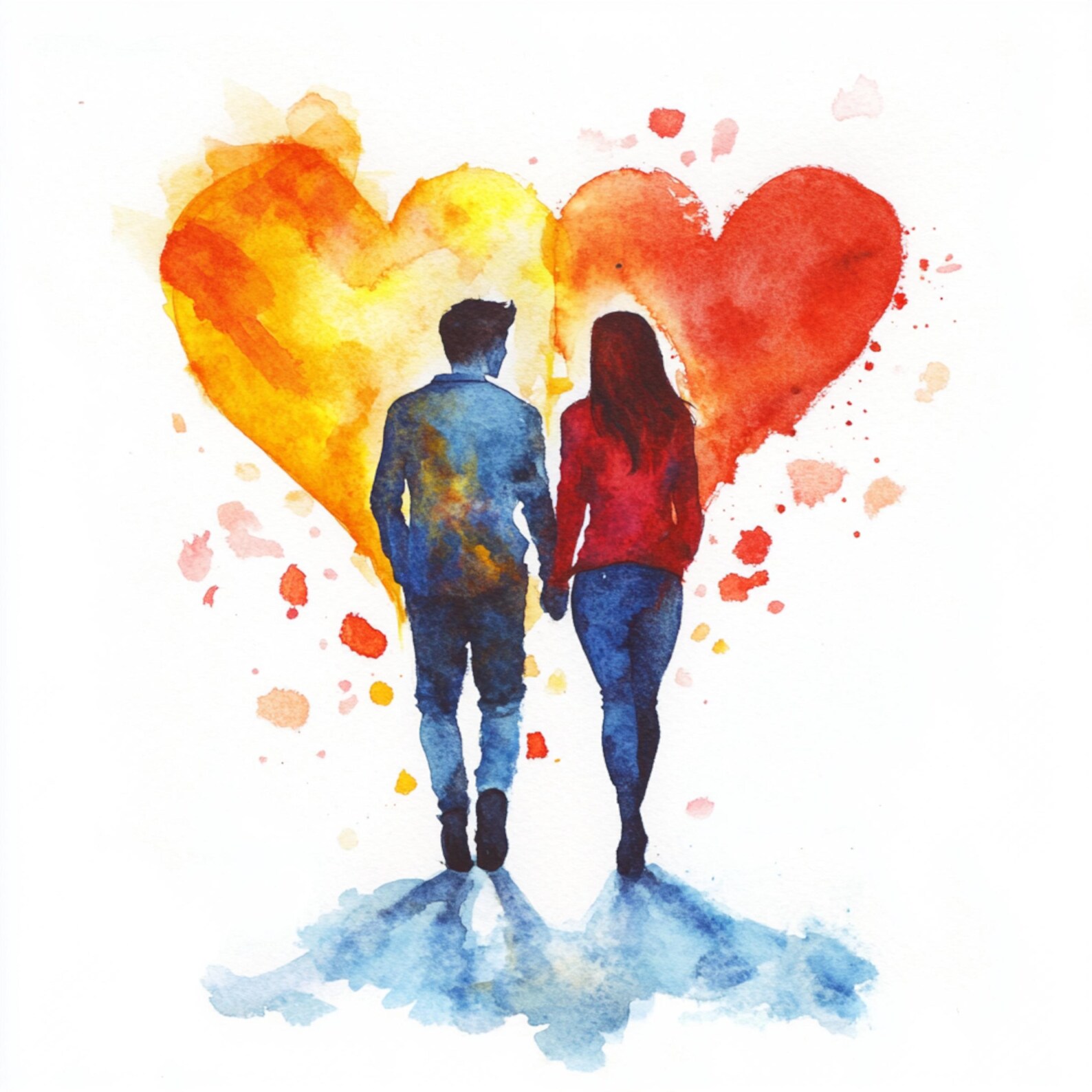 Printable Love Couple, Watercolor Fallen Love Couple, Cute Love Teens ...