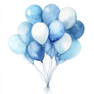 12 Printable Blue Balloons, Watercolor Party, Celebration Decor, Blue ...