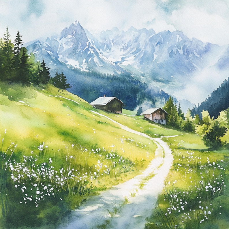 Printable Alps Landscape Art, Alps Art, Mountain Landscape Art ...