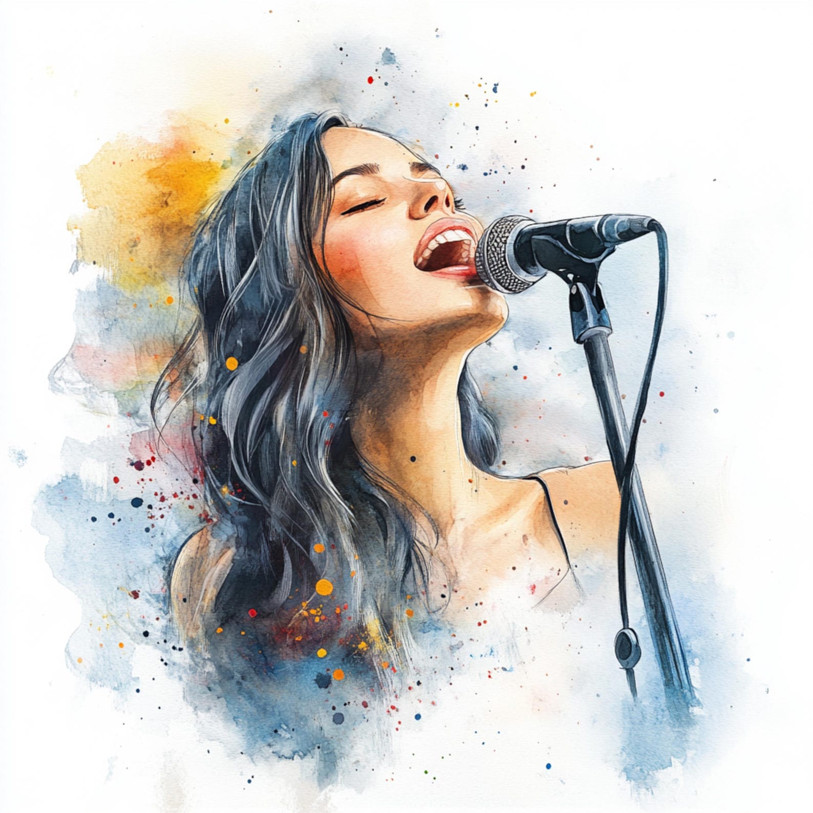 Watercolor Singing Girl, Young Women Singer, Beautiful Singer Girl ...
