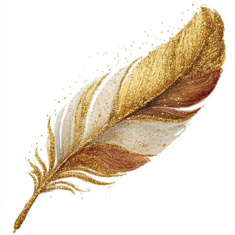 11 Printable Feather, Watercolor Gold Feather Jpgs, Glitter Gold ...