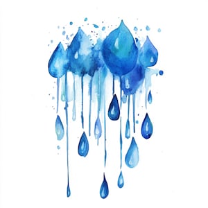 10 Printable Rain Drops Art, Watercolor Rain, Cartoon Rain Drops ...
