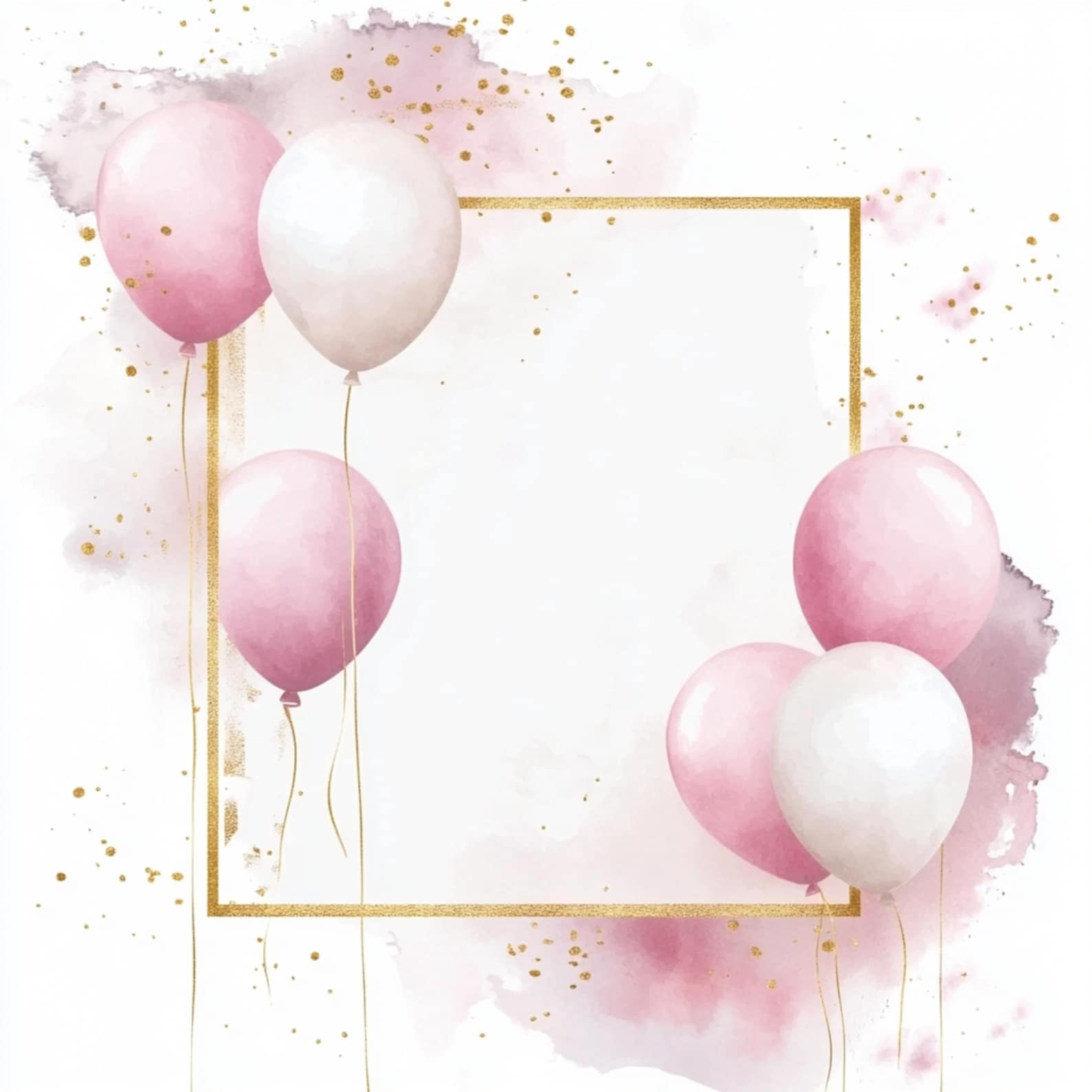10 Printable Pinky White Balloons Frame, Watercolor Party Ballons, Pink ...