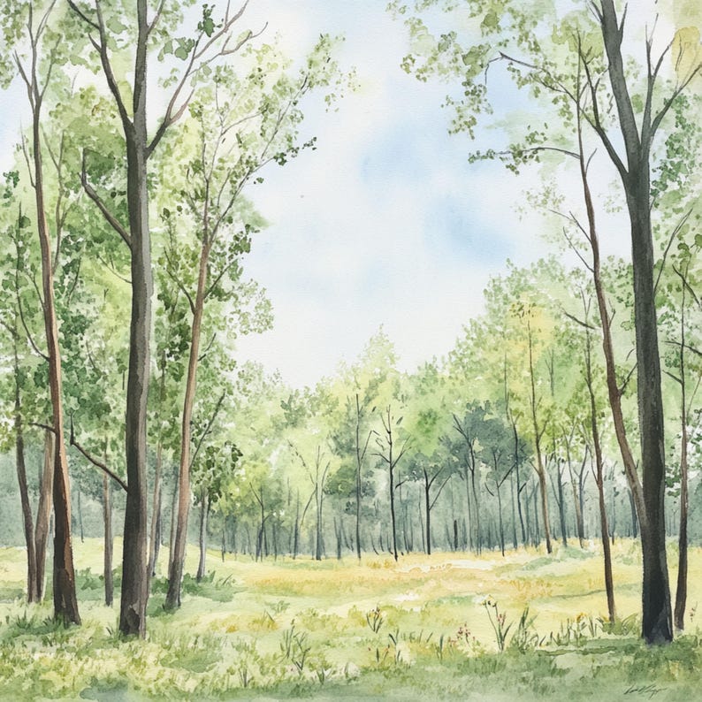 10 Printable Spring Forest, Watercolor Art, Spring Forest, Green Forest ...