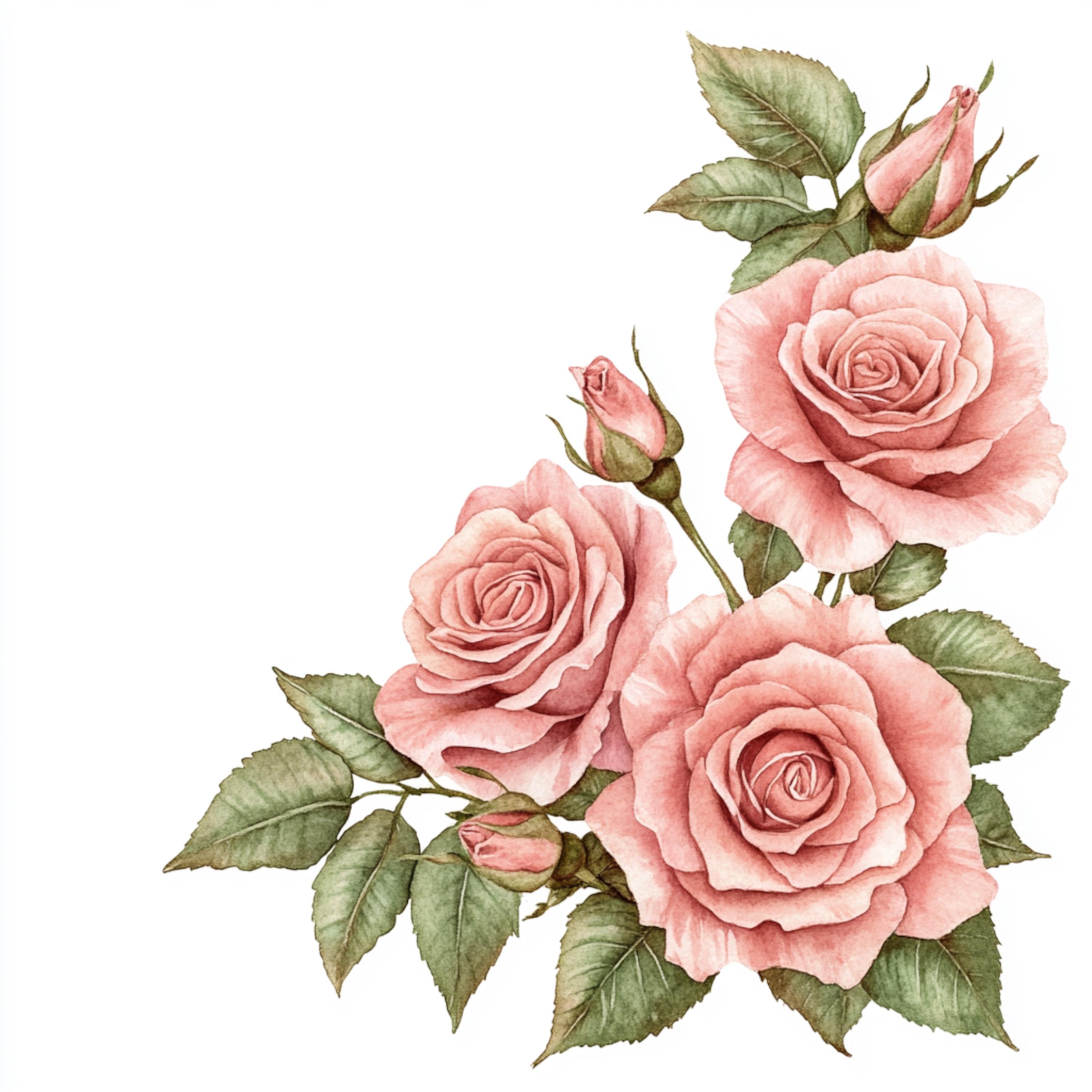 10 Printable Roses Corner, Watercolor Pink Roses, Rose Clip Art ...