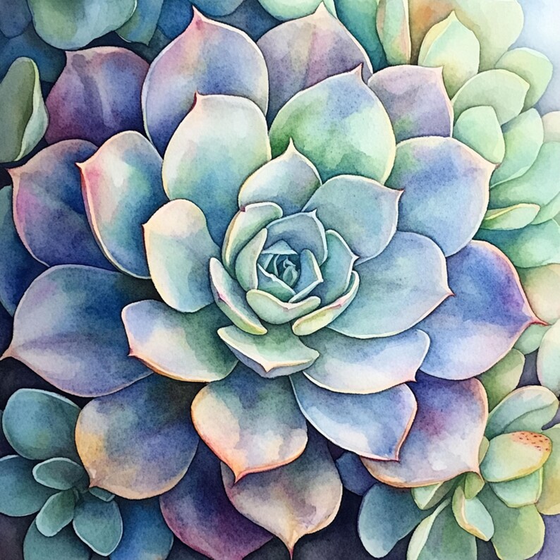 Printable Succulent Decor, Watercolor 10 Images, Succulent Botanical ...