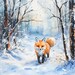 Printable Fox Clipart, Watercolor Art, Winter Fox in Forest, Printable ...