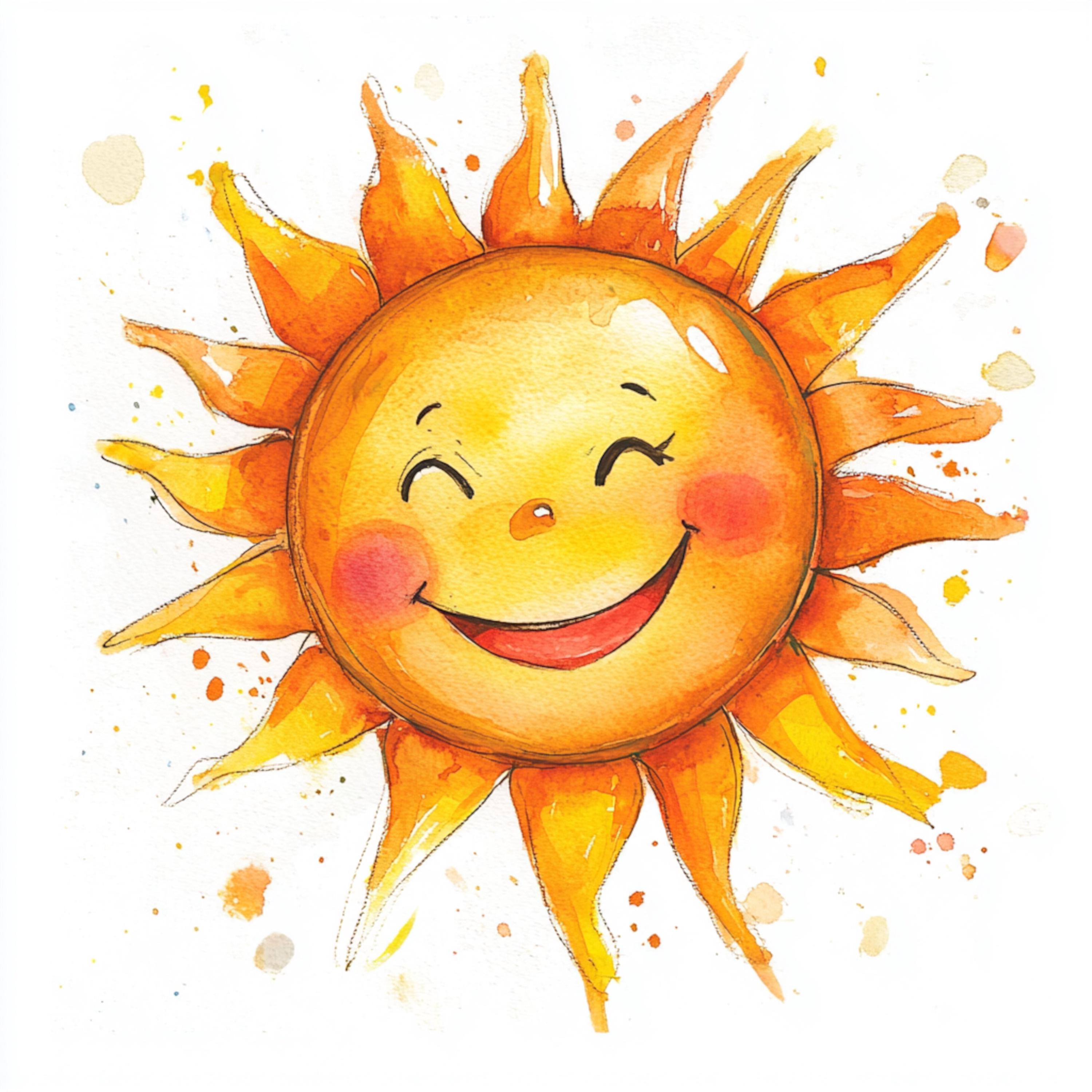 10 Printable Sun Art, Watercolor Sun, Cartoon Sun Clipart, Sun on White ...