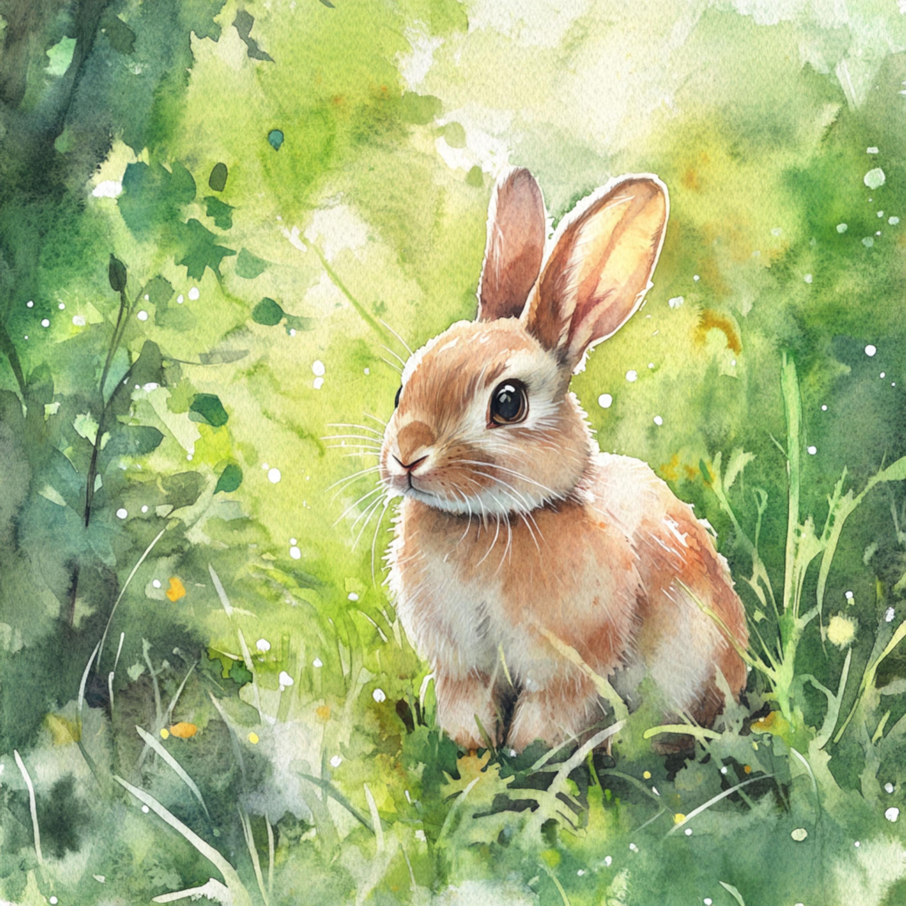 10 Printable Rabbits in Forest, Watercolor Rabbit , Cute Rabbit Clipart ...
