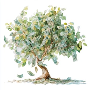 10 Printable Tree Clipart, Money Trees Art, Watercolor Money Art ...