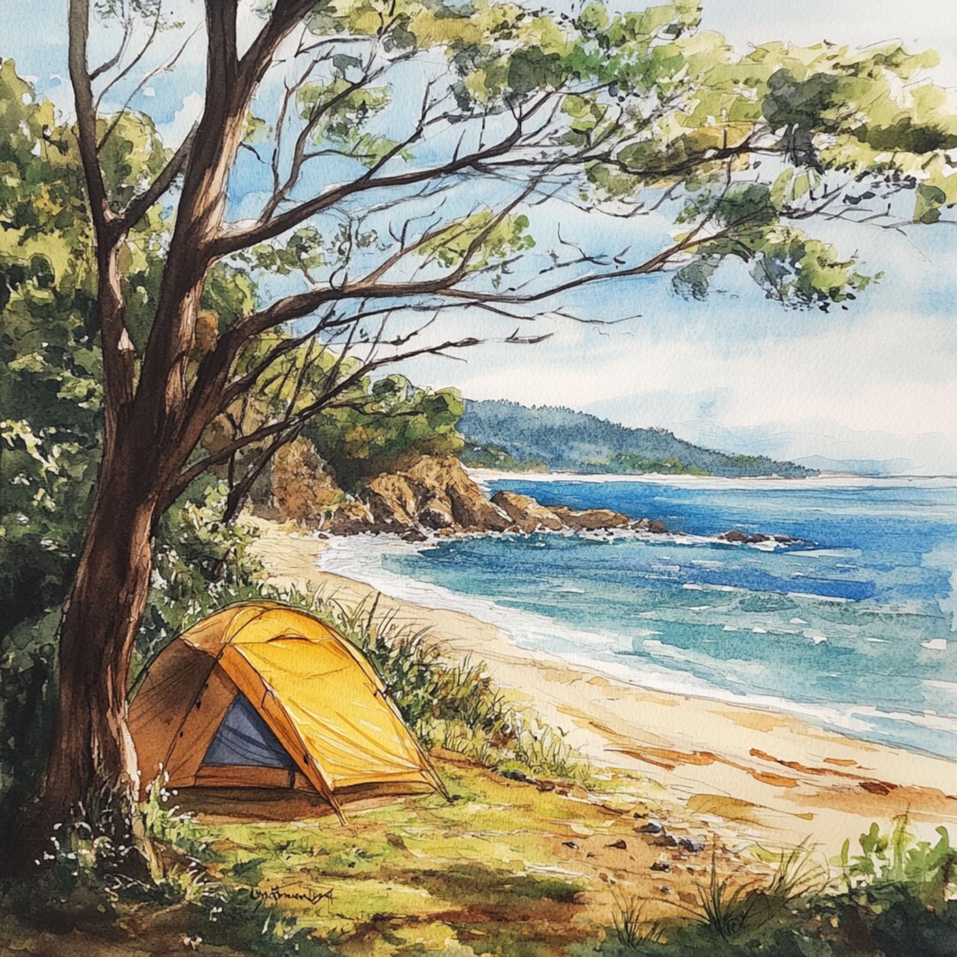 Printable Beach Camping, Watercolor Art, Coast Decor, 10 Clip Art ...