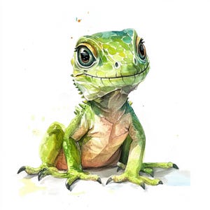 10 Printable Cute Iguana Clipart, Reptile Watercolor Art, Printable JPG ...