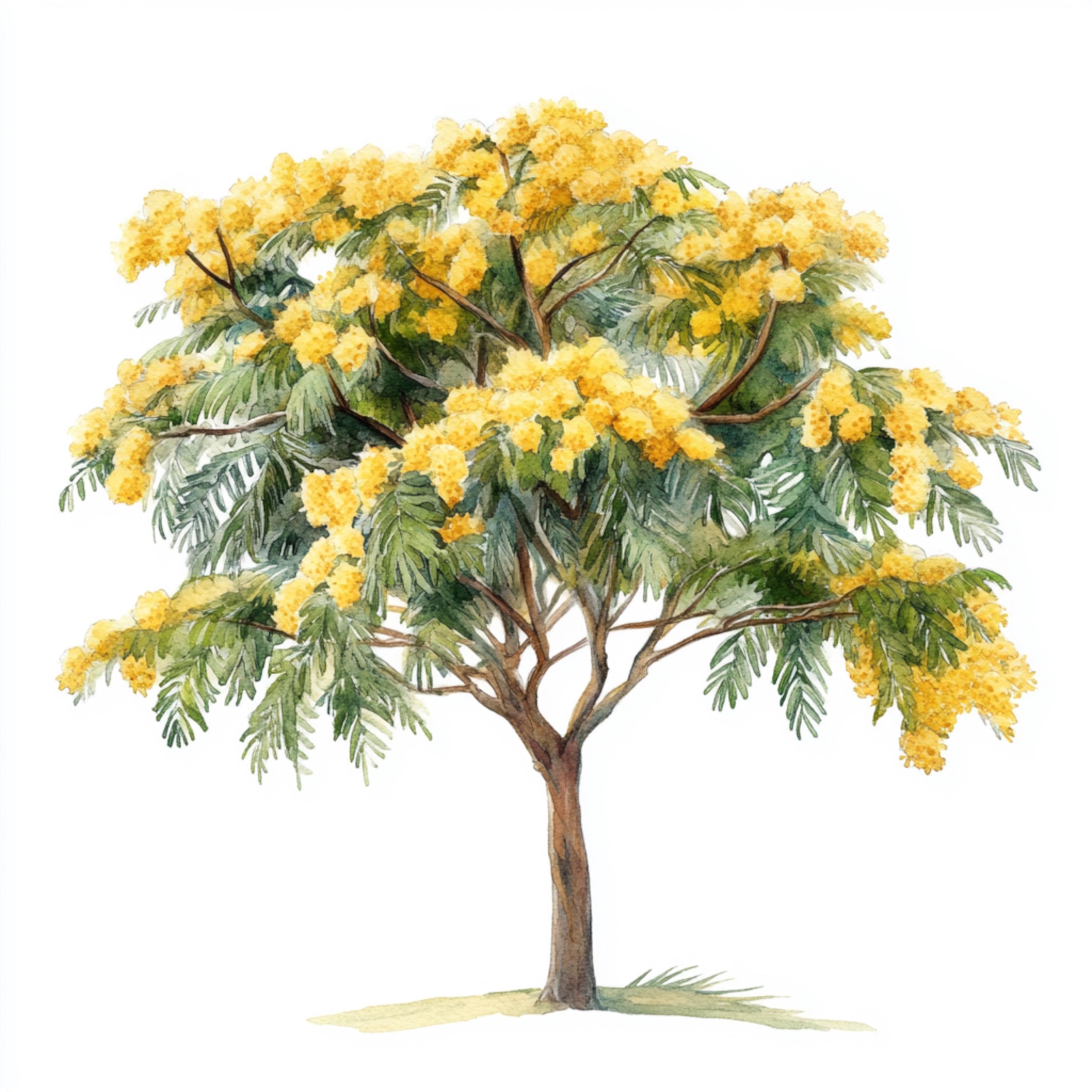 10 Printable Mimosa Tree, Watercolor Blossom Mimosa, Yellow Tree ...