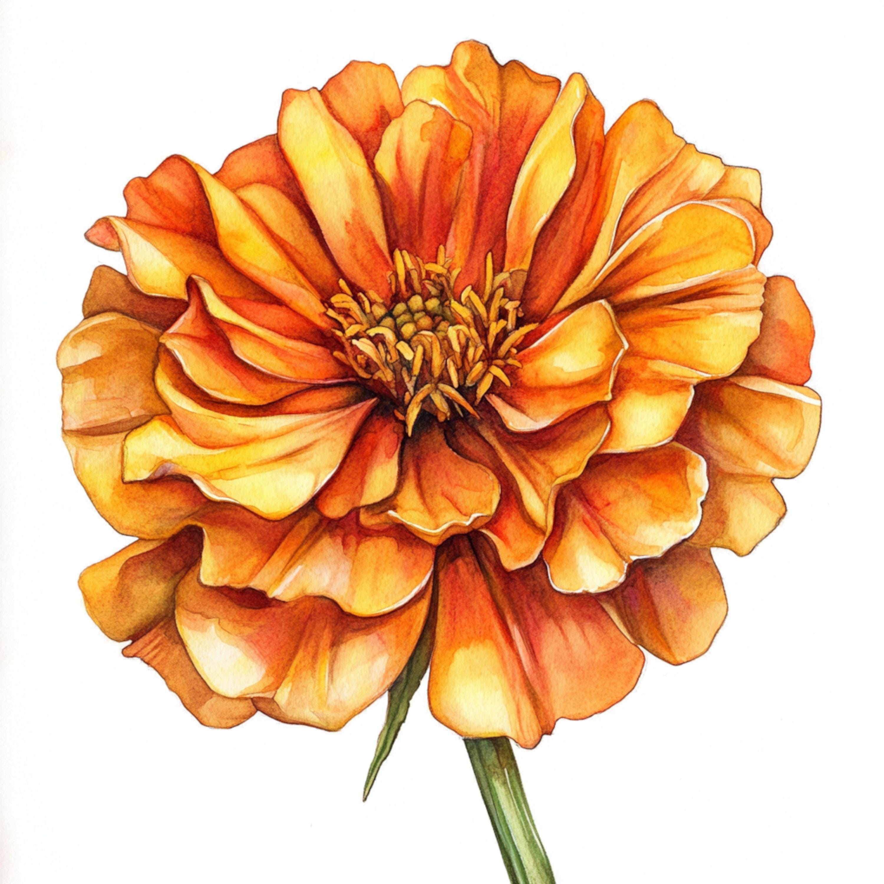 10 Printable Marigold Flower Decor, Watercolor Marigold Art, Marigold ...