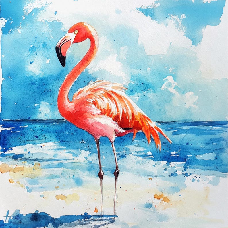 10 Printable Flamingos, Watercolor Flamingo, Big Birds, Realistic ...