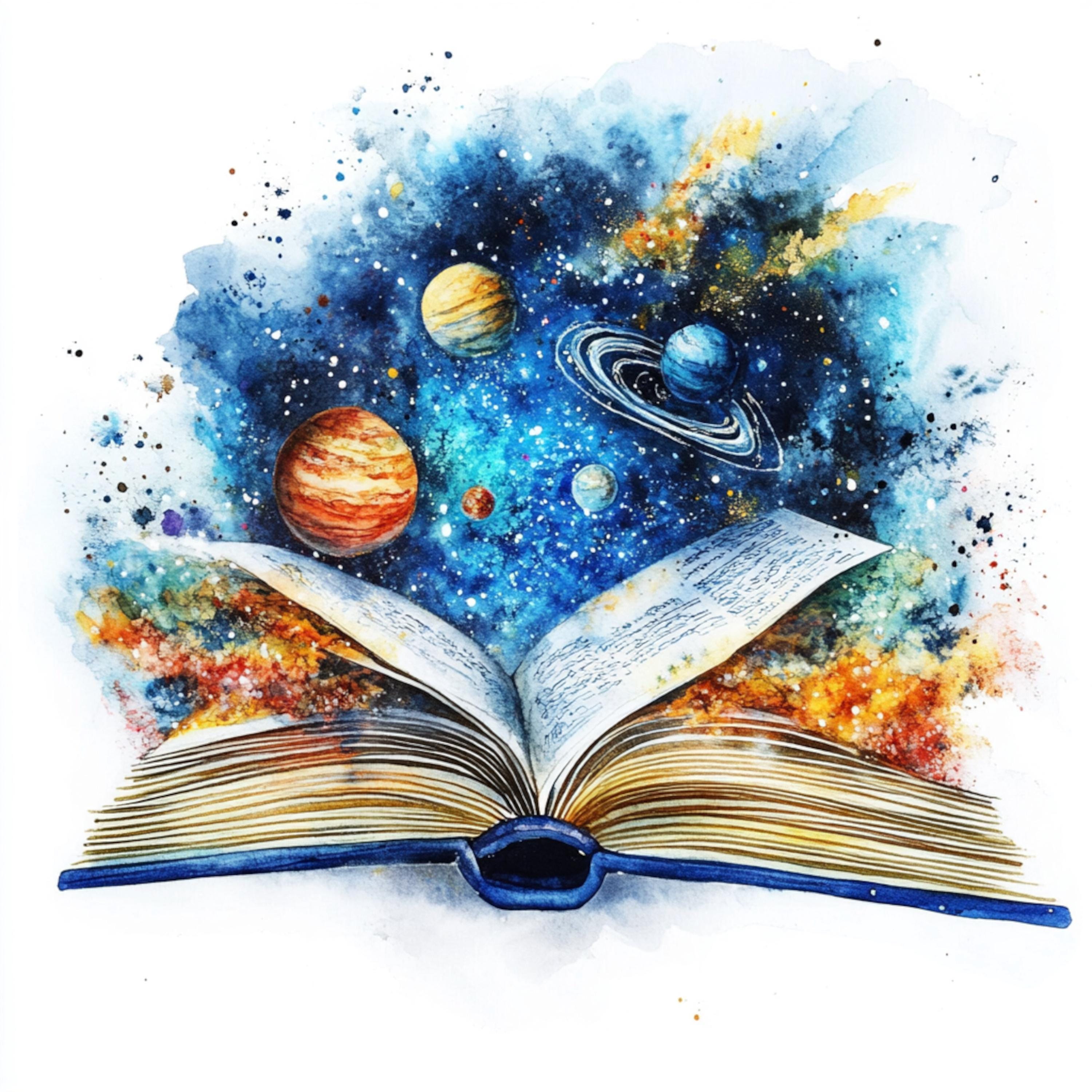 10 Printable Open Book, Dream World Art, Book With Cosmic Landscapes ...