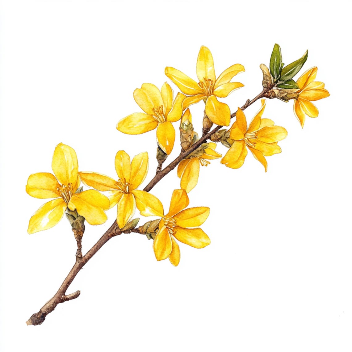 Printable Forsythia Blossom Branch Decor, Forsythia Watercolor Images ...