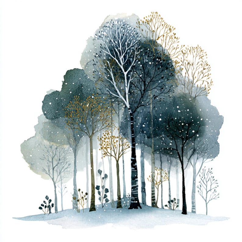 10 Printable Quaint Forest, Whimsical Winter Forest, Winter Snowy Park ...