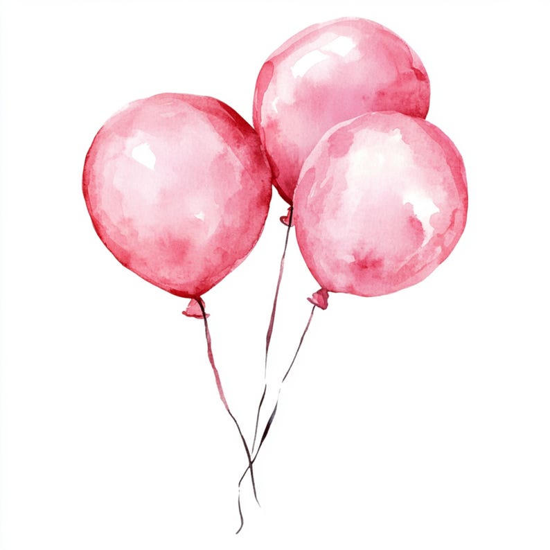 Printable Pink Balloons, Watercolor Party Ballons, Printable Jpgs ...