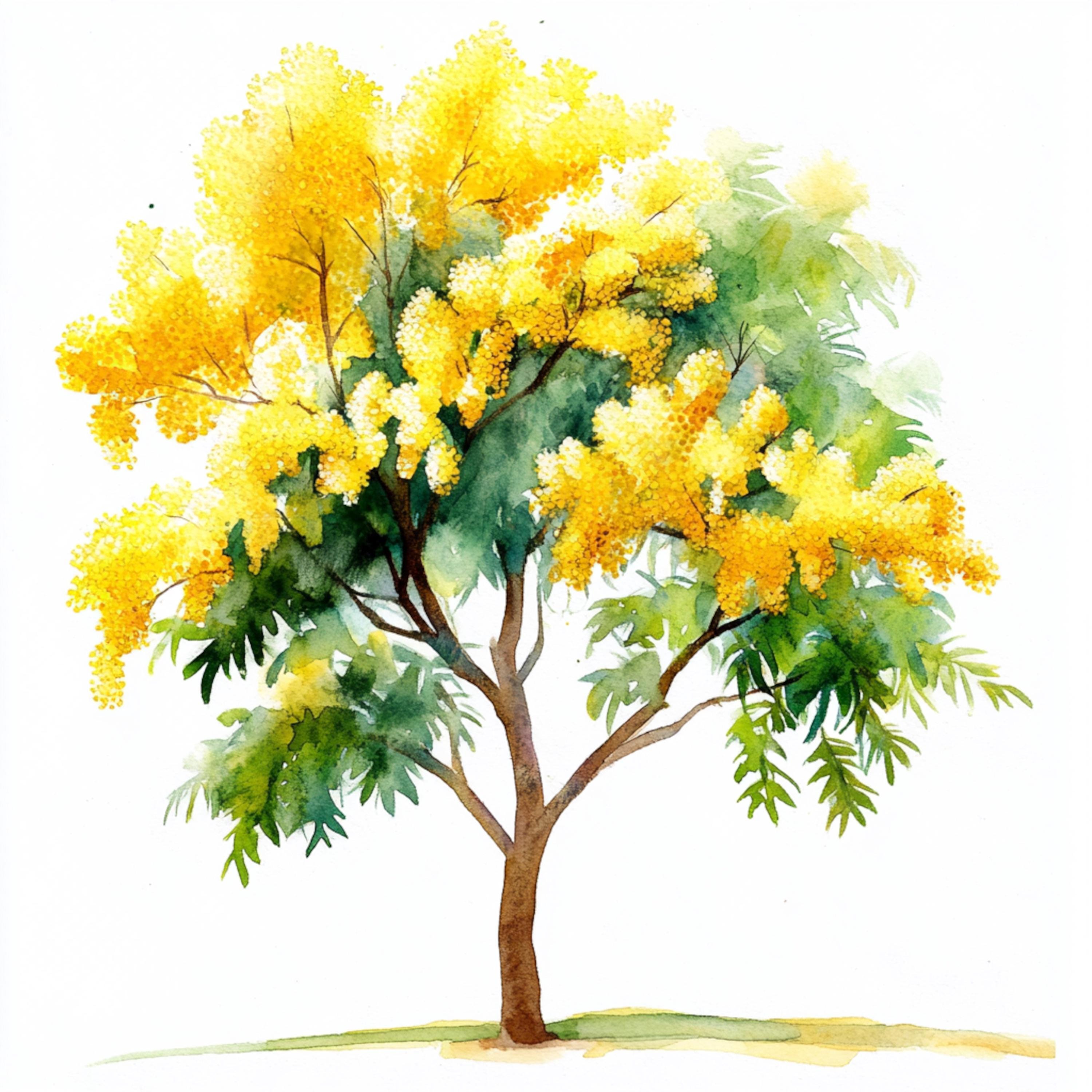 10 Printable Mimosa Tree, Watercolor Blossom Mimosa, Yellow Tree ...
