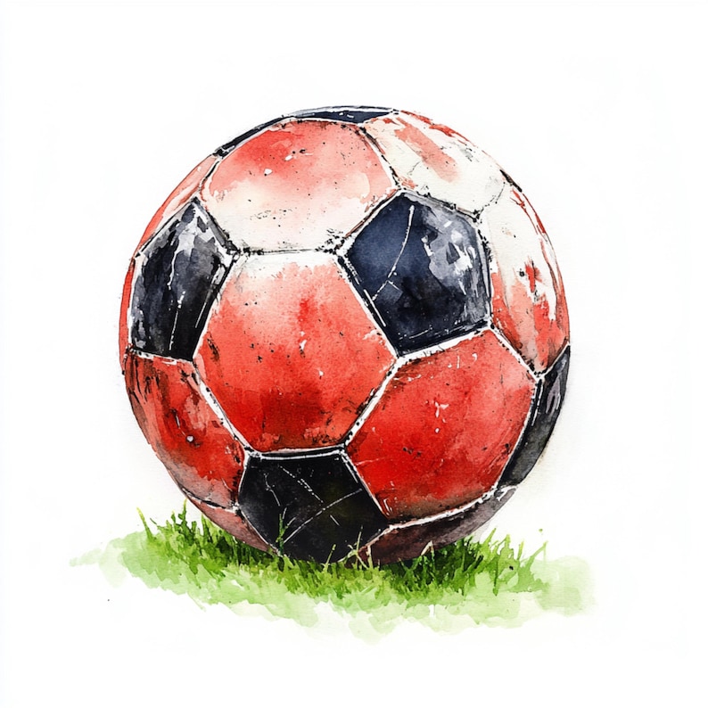 Printable Socker Ball Clipart, Watercolor Ball on Grass, Printable JPG ...