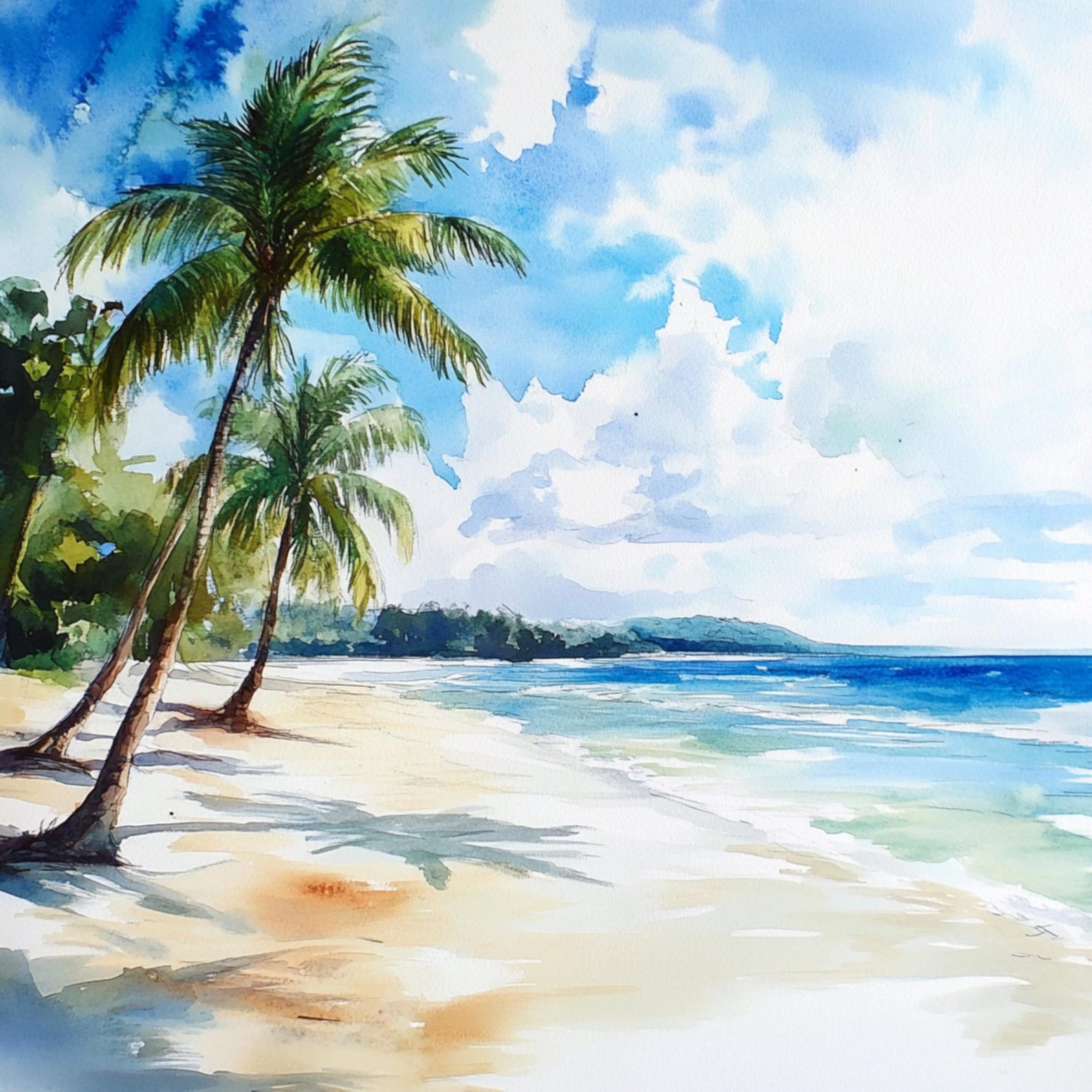 10 Printable Beach, Sandy Beach Landscape Art, Paradise Art, Tropical ...