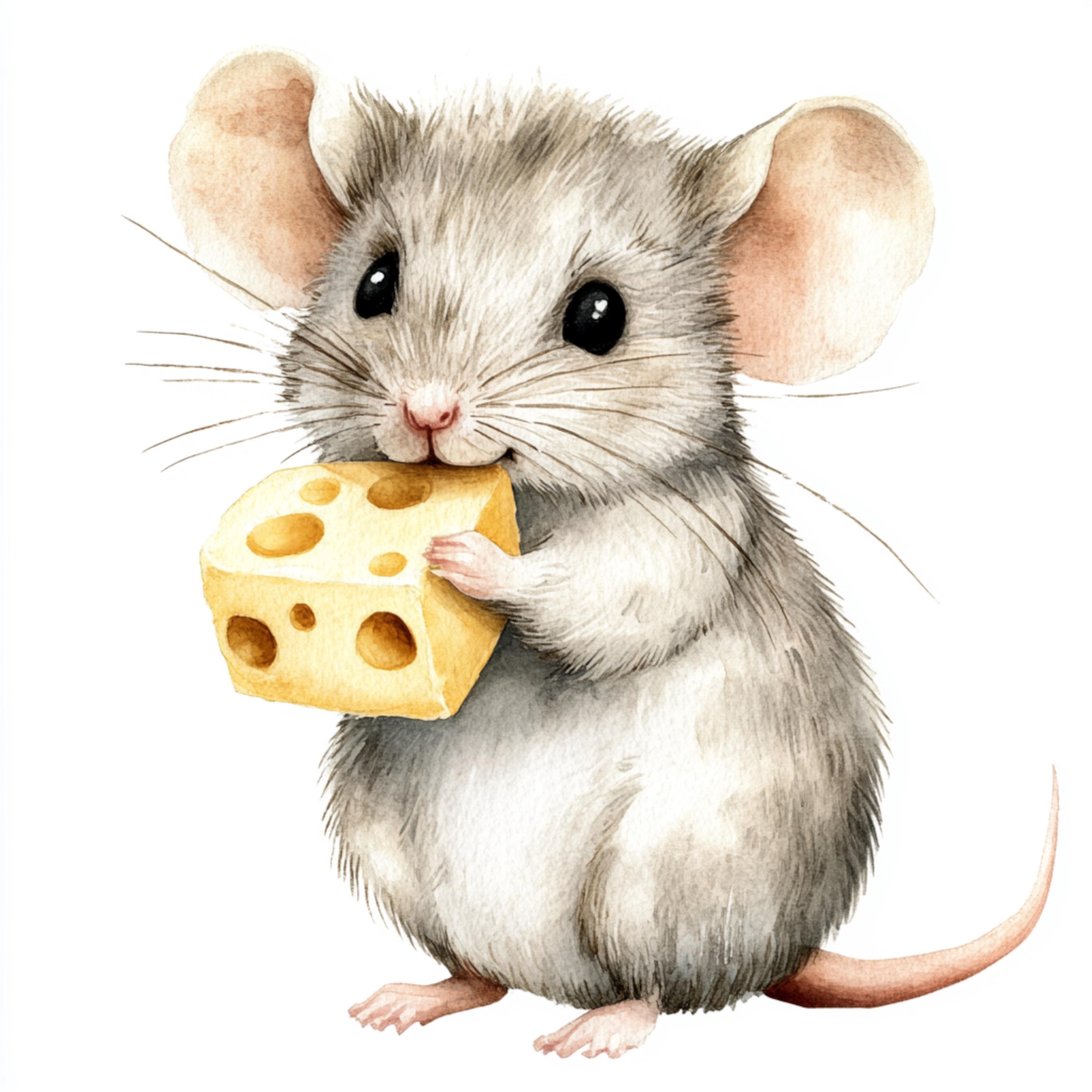 8 Printable Rat With Cheese, Watercolor Rat Eat Cheese, Cute Mouse ...
