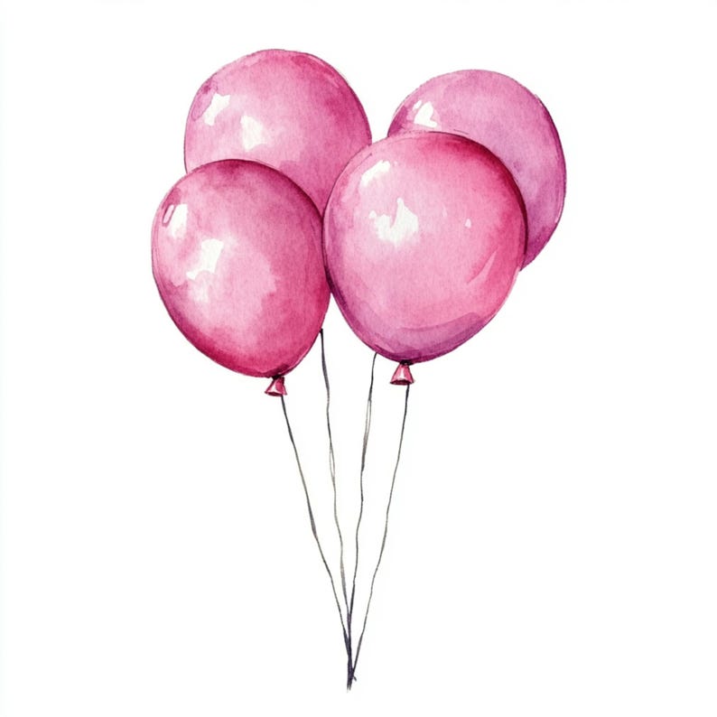 Printable Pink Balloons, Watercolor Party Ballons, Printable Jpgs ...