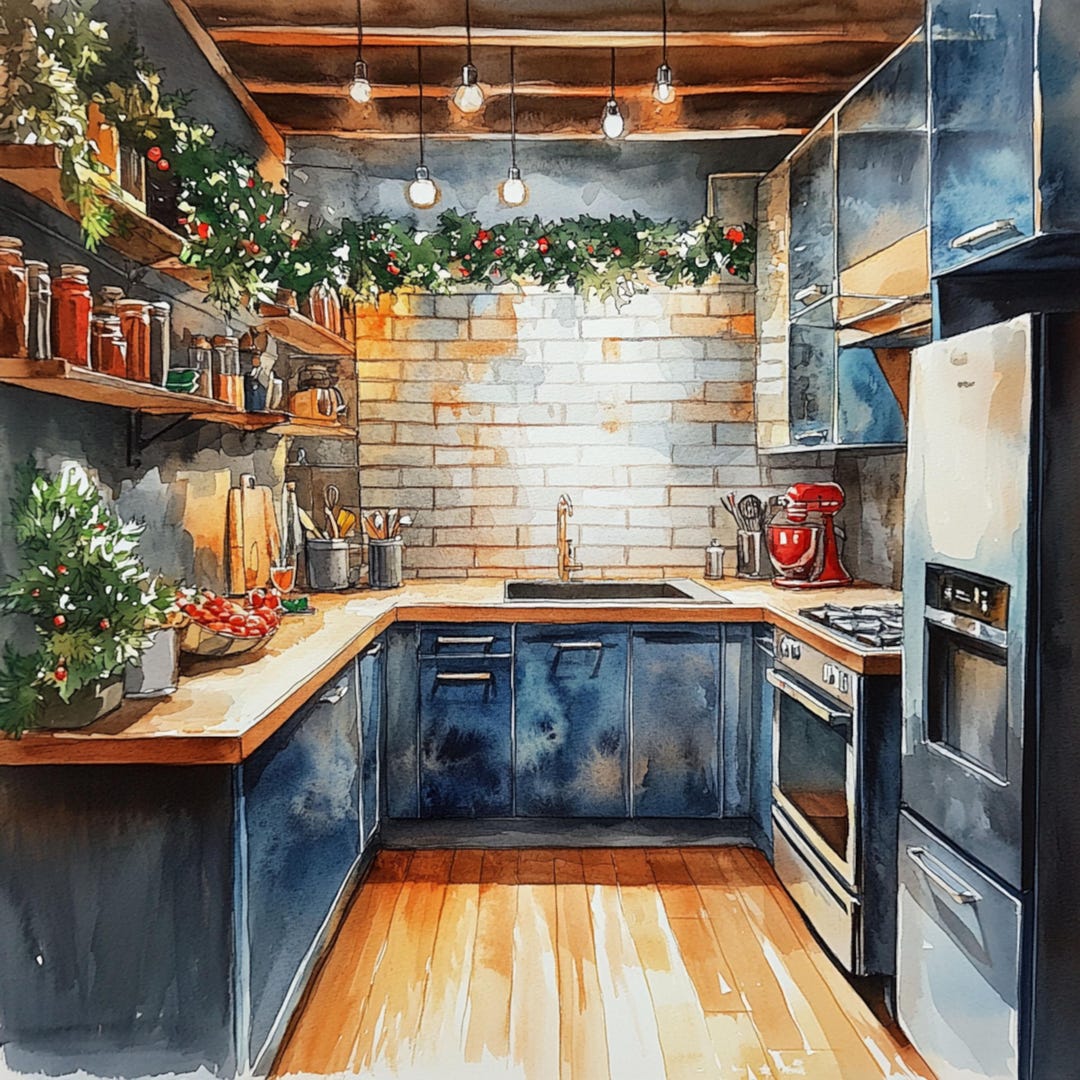 Printable Christmas Kitchen, Watercolor Art, Christmas Decor, 10 Clip ...