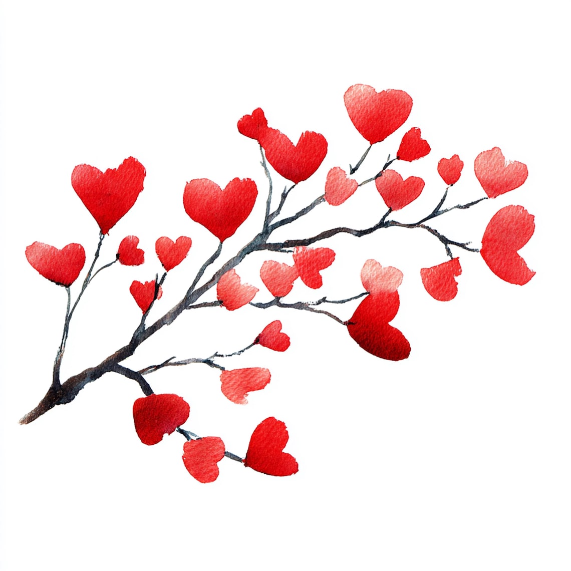 10 Printable Heart Branch, Watercolor Heart, Red Heart on Branch Clip ...