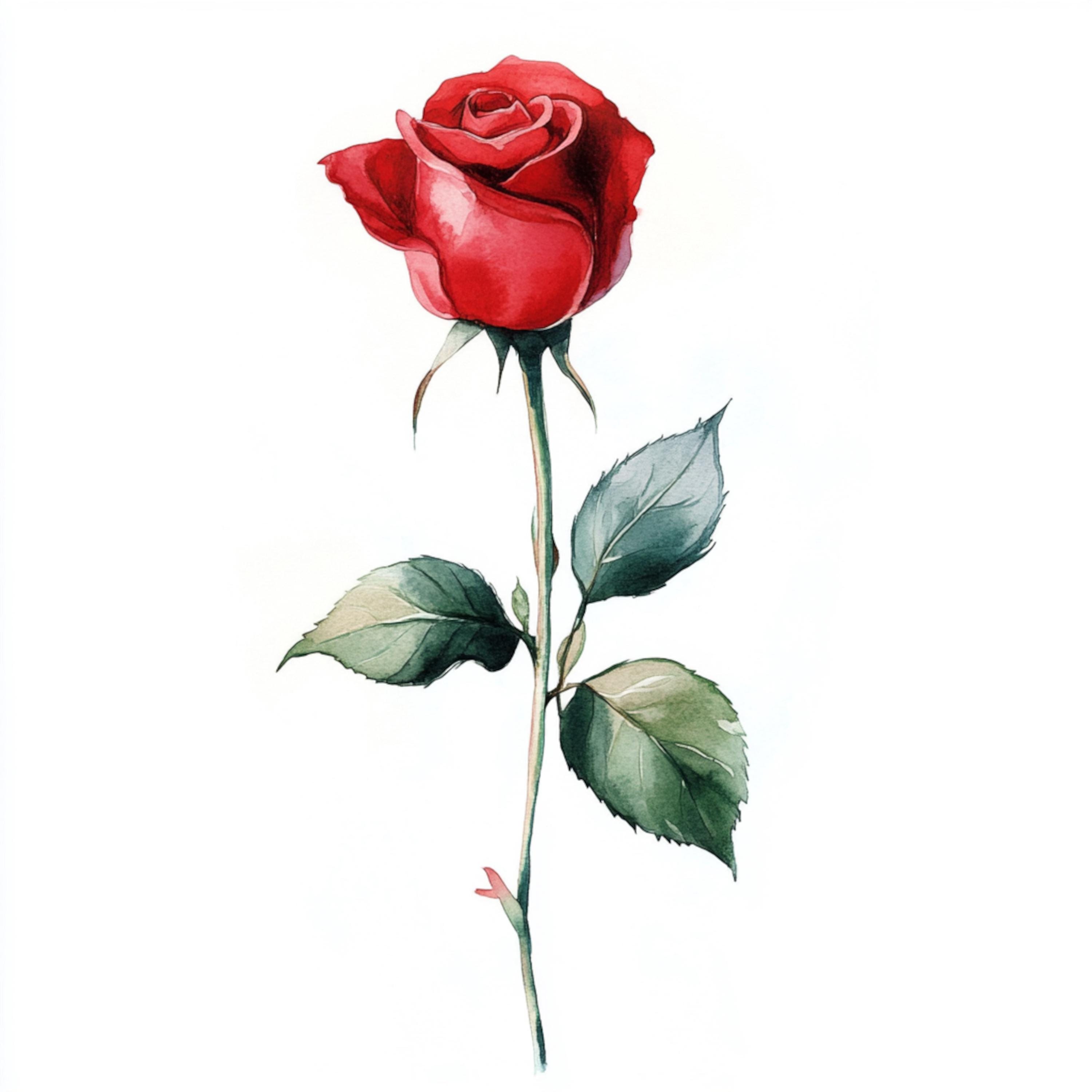 10 Printable Red Rose Arts, Watercolor Rose Bud, Rose Bud Botanical Art ...