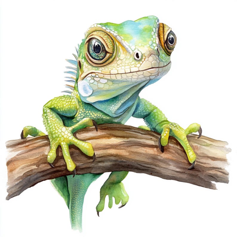 10 Printable Cute Iguana Clipart, Reptile Watercolor Art, Printable JPG ...