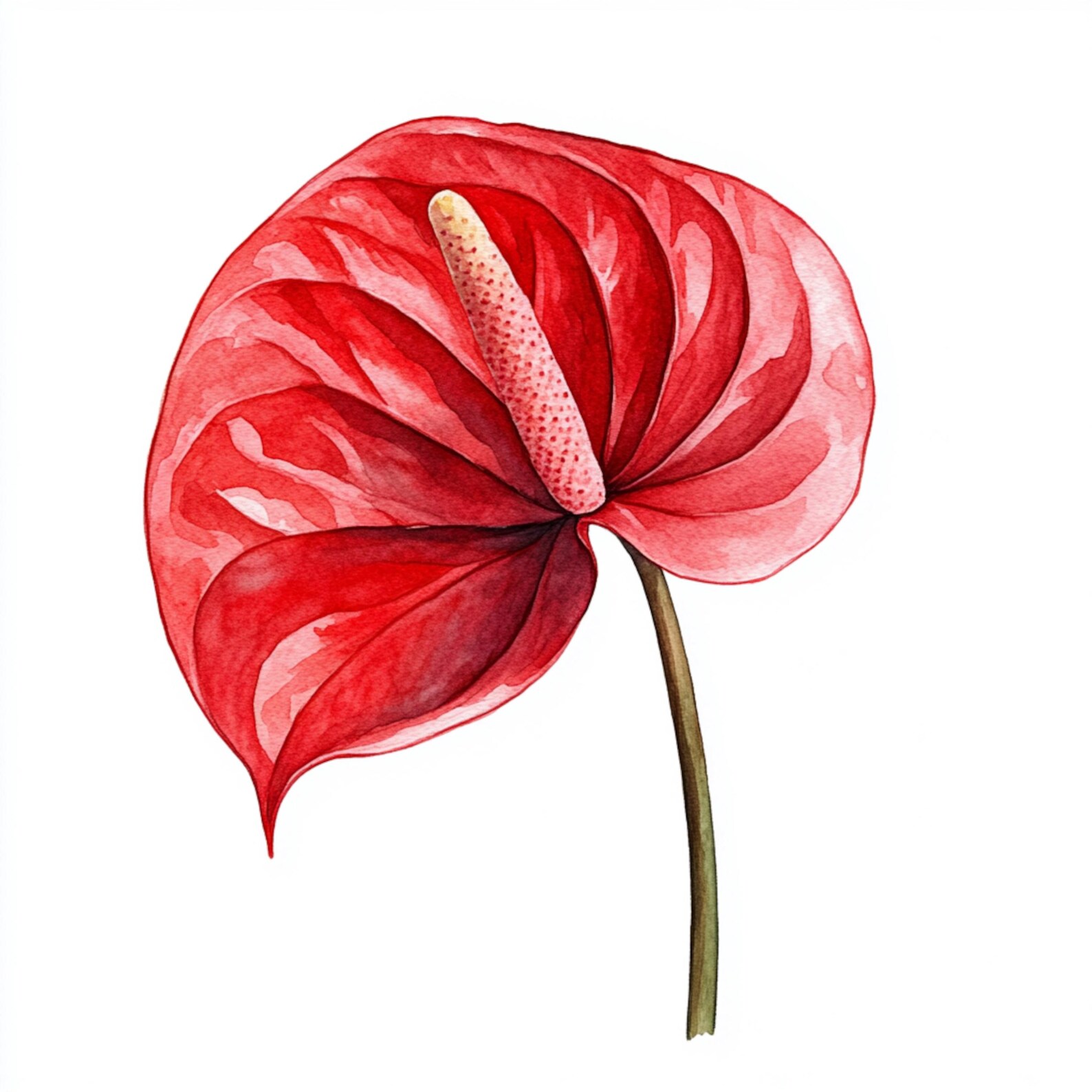 10 Printable Red Anthurium Art, Watercolor Red Anthurium, Laceleaf ...
