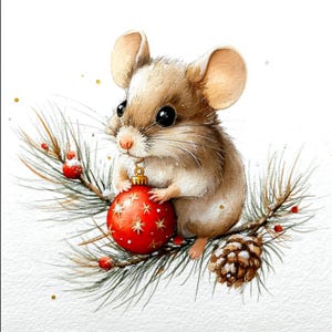 10 Printable Little Mouse, Watercolor Christmas Mouse, Cute Animal ...