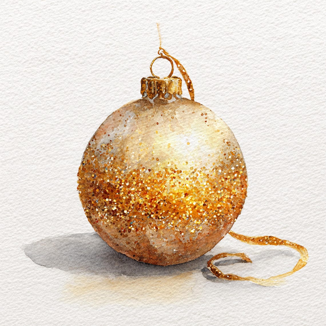 10 Printable Gold Christmas Ornament, Watercolor Glittered Ornament ...