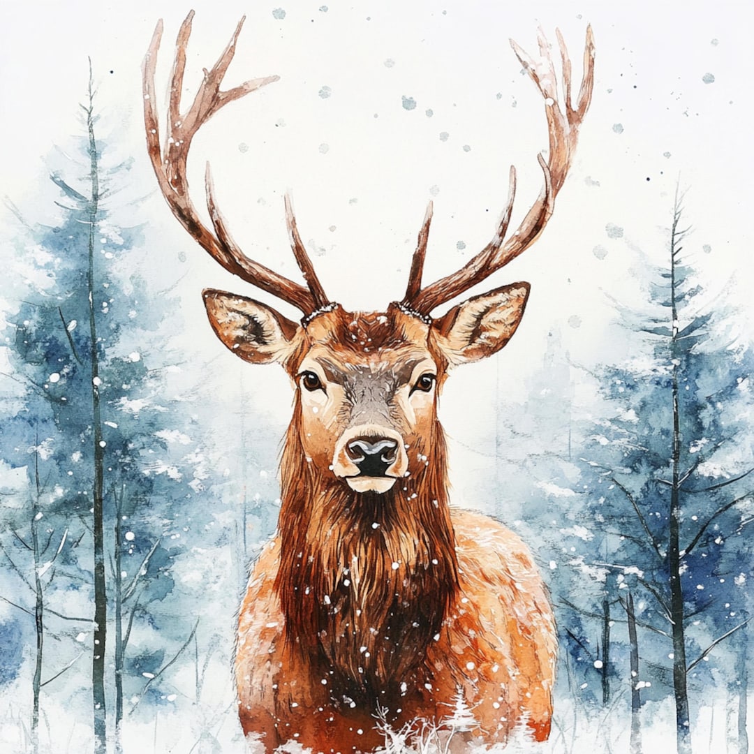 10 Red Deer Clipart, Deer in Winter Forest, Christmas Deer, Printable ...