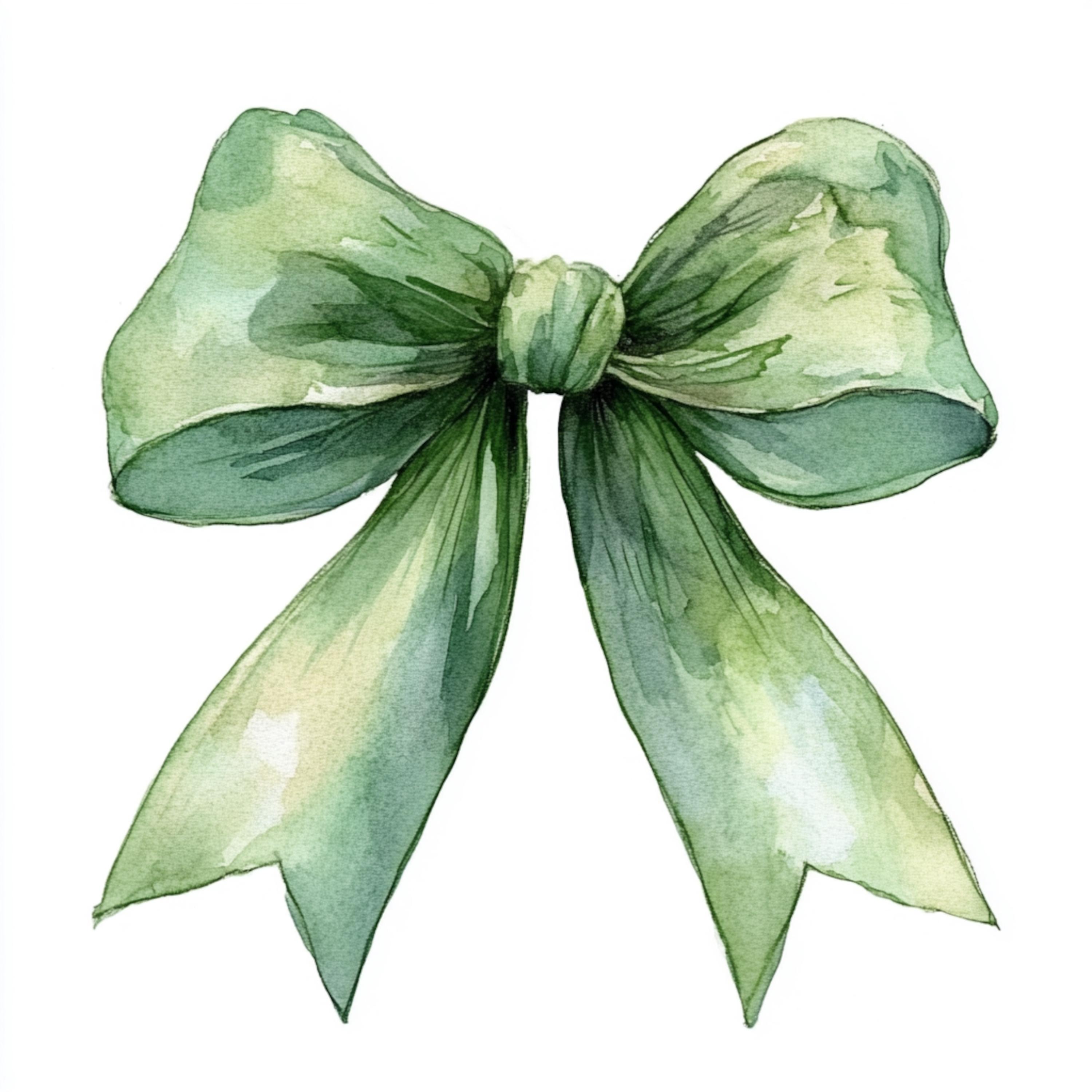 10 Printable Green Bows, Watercolor Bows Clip Art, Printable Jpgs ...