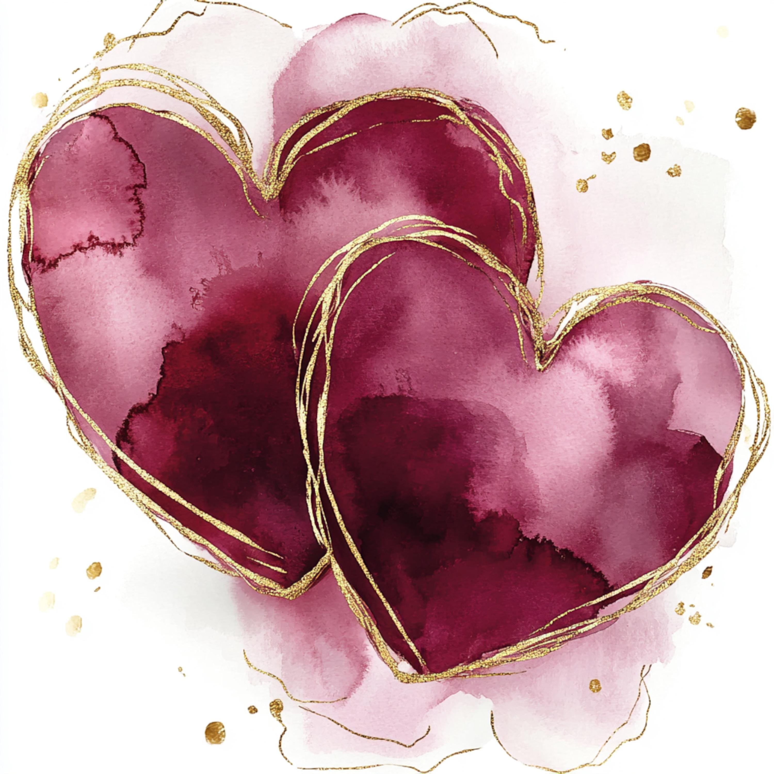 Printable Burgundy and Gold Hearts, Watercolor Burgundy Gold Hearts ...