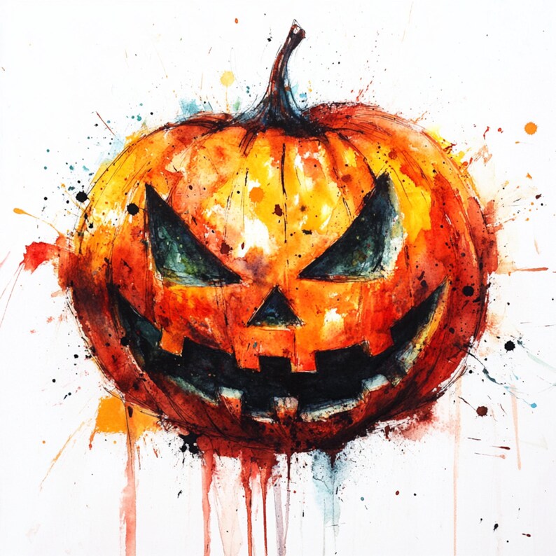 10 Printable Halloween Clipart, Watercolor Jack O' Lantern, High ...