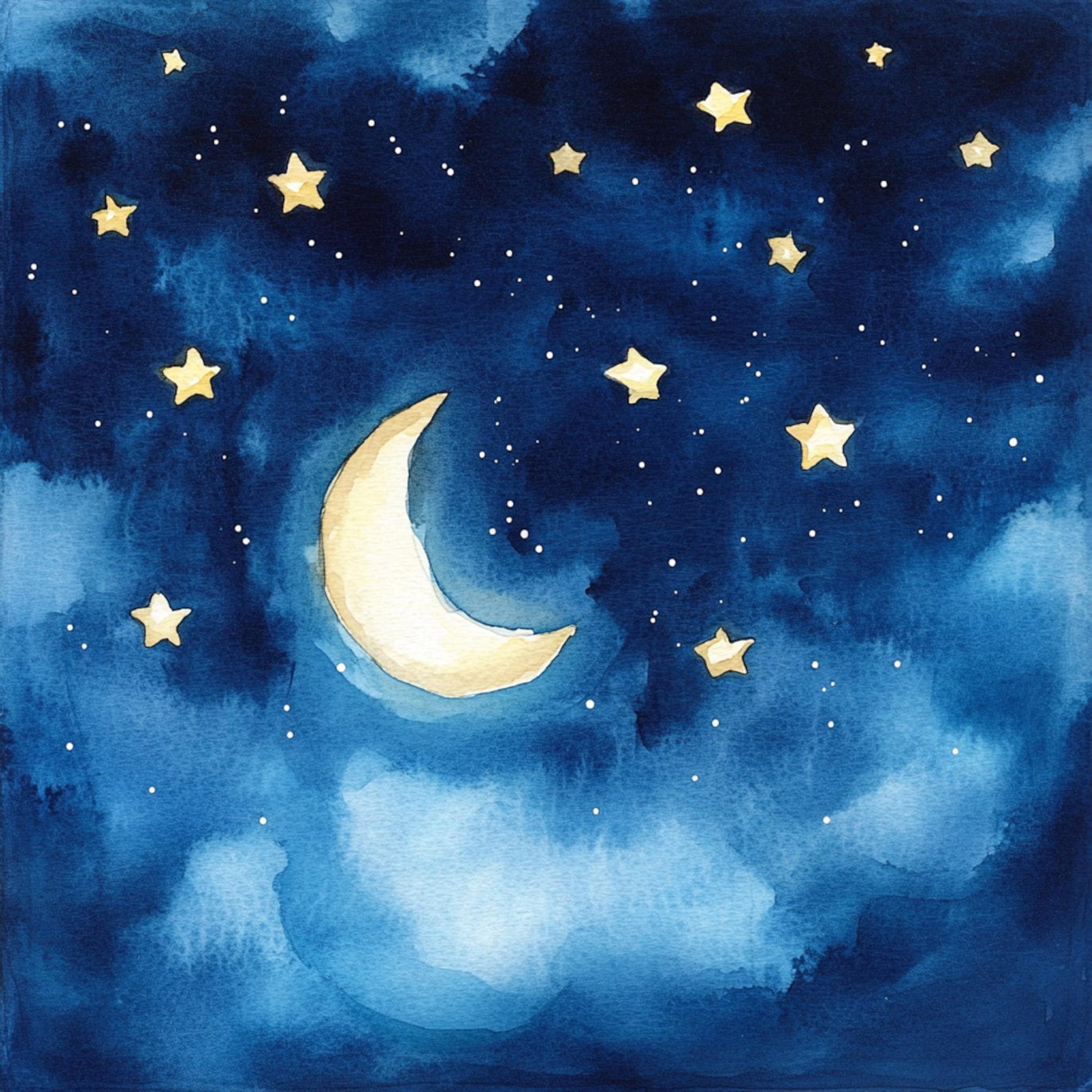 10 Printable Star Night Art, Watercolor Star Night Sky, Cartoon Star ...