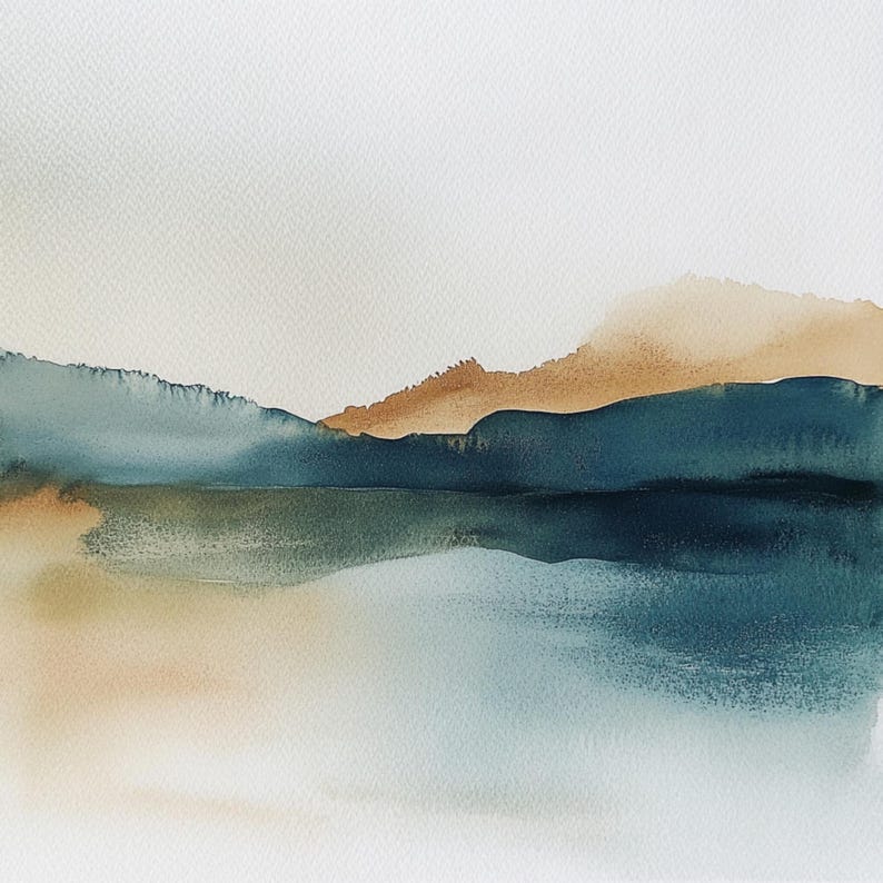 10 Printable Watercolor Abstract Landscape, Watercolor Beige Blue ...