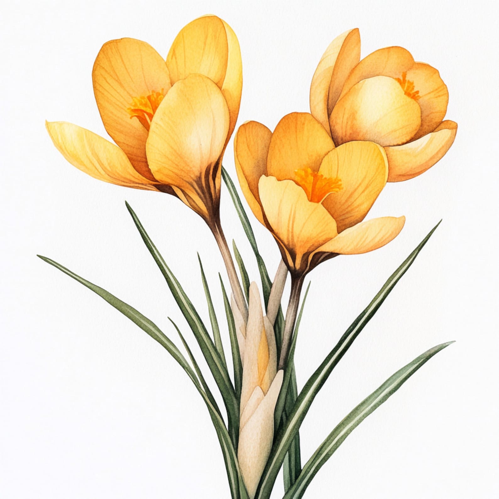Printable Yellow Crocus Flower Decor, Crocuses Watercolor Images ...